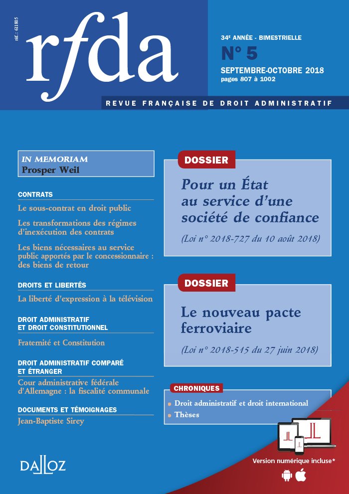 Sommaire RFDA 2018 n°5 – Actualités en droit administratif français